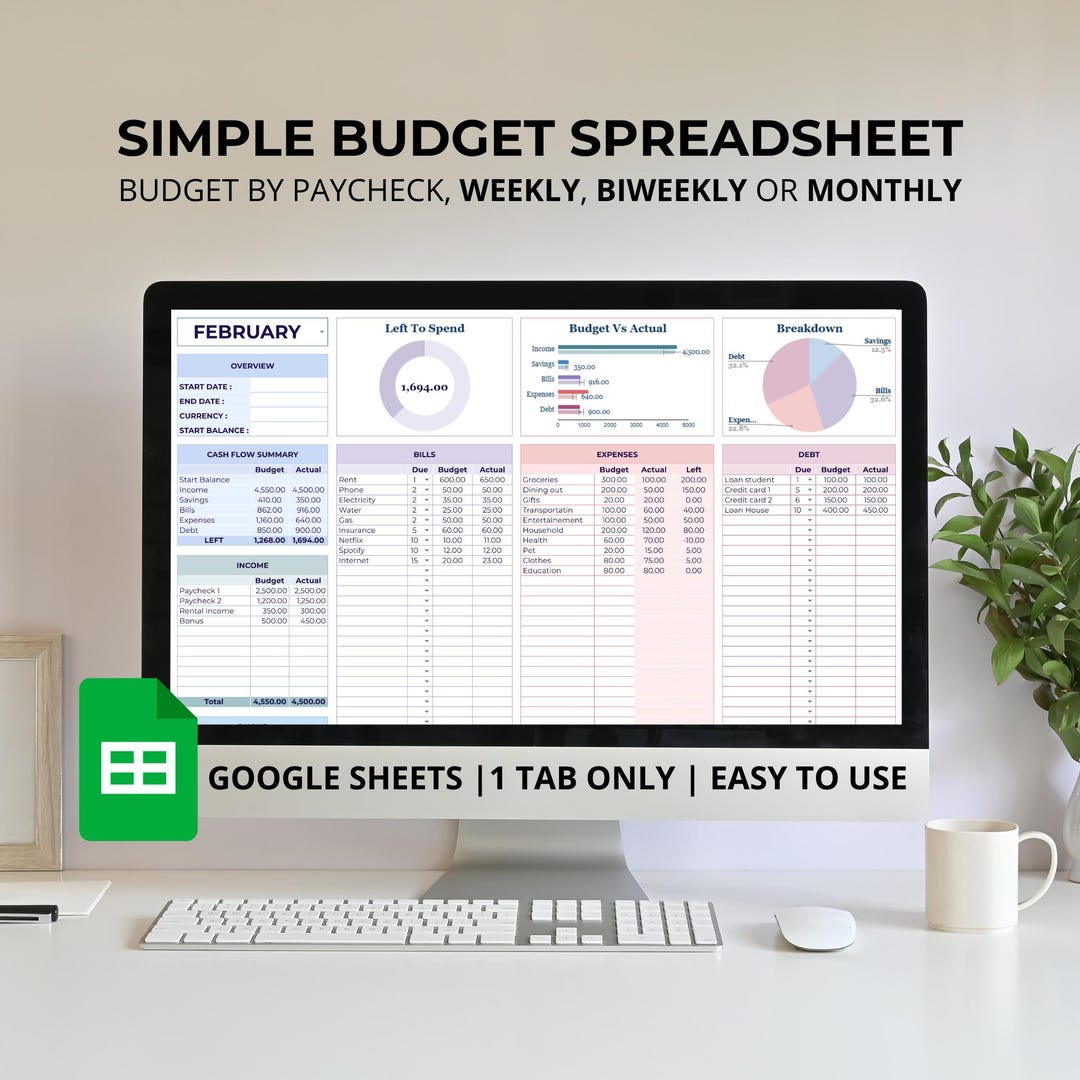 Budget Planner Spreadsheet, Google Sheet Simple Budget Monthly ...