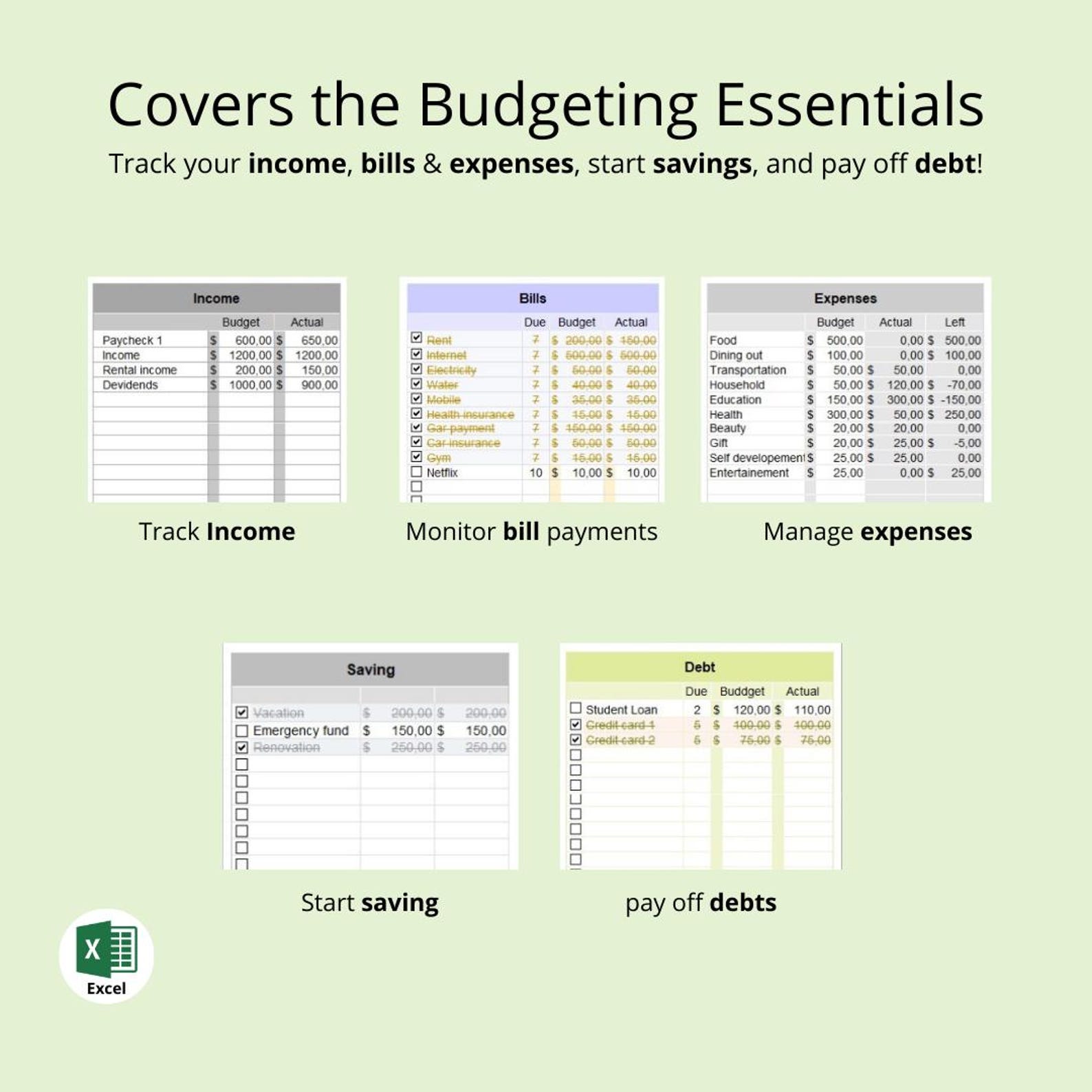 Family Budget Excel, Income and Expense Tracker, Bills Spreadsheet ...