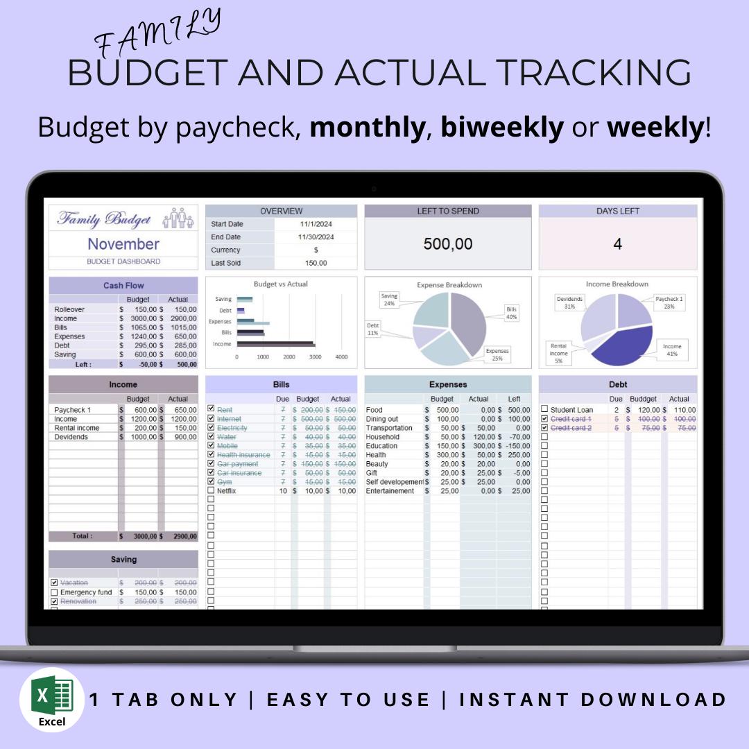 Budget Planner Excel With Formulas, Simple Budget Tracker, Saving Debt ...
