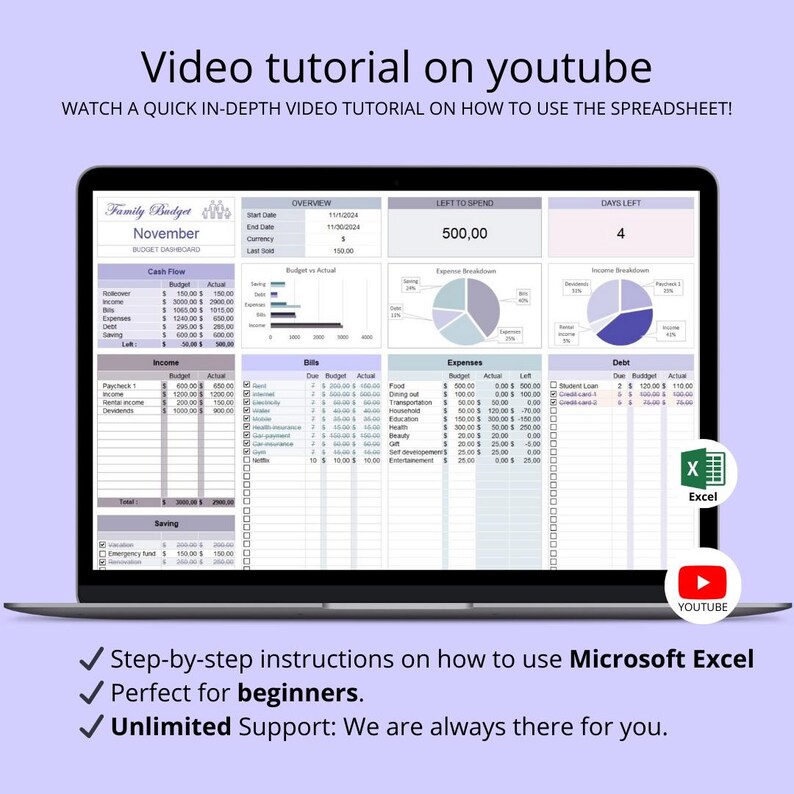Budget Planner Excel With Formulas, Simple Budget Tracker, Saving Debt ...