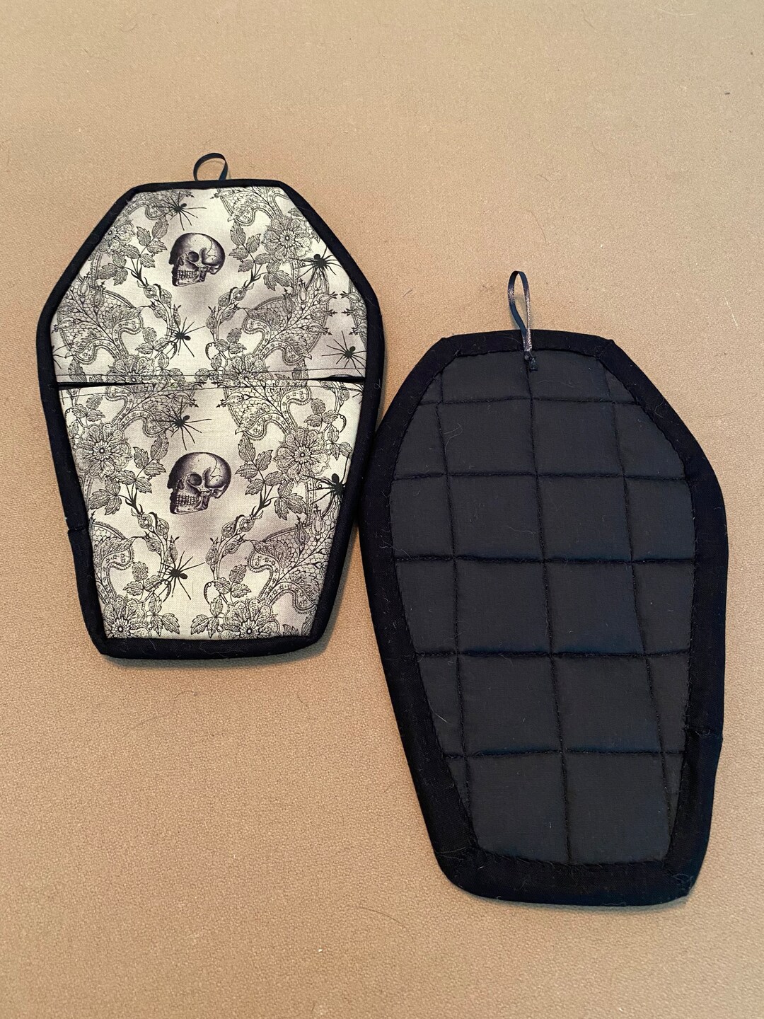 Skulls With Gothic Designs Around Them Coffin Pot Holders Set - Etsy