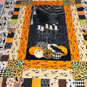 Candelabra, Raven Looking in a Mirror and Colorful Pumpkins Fall Quilt ...