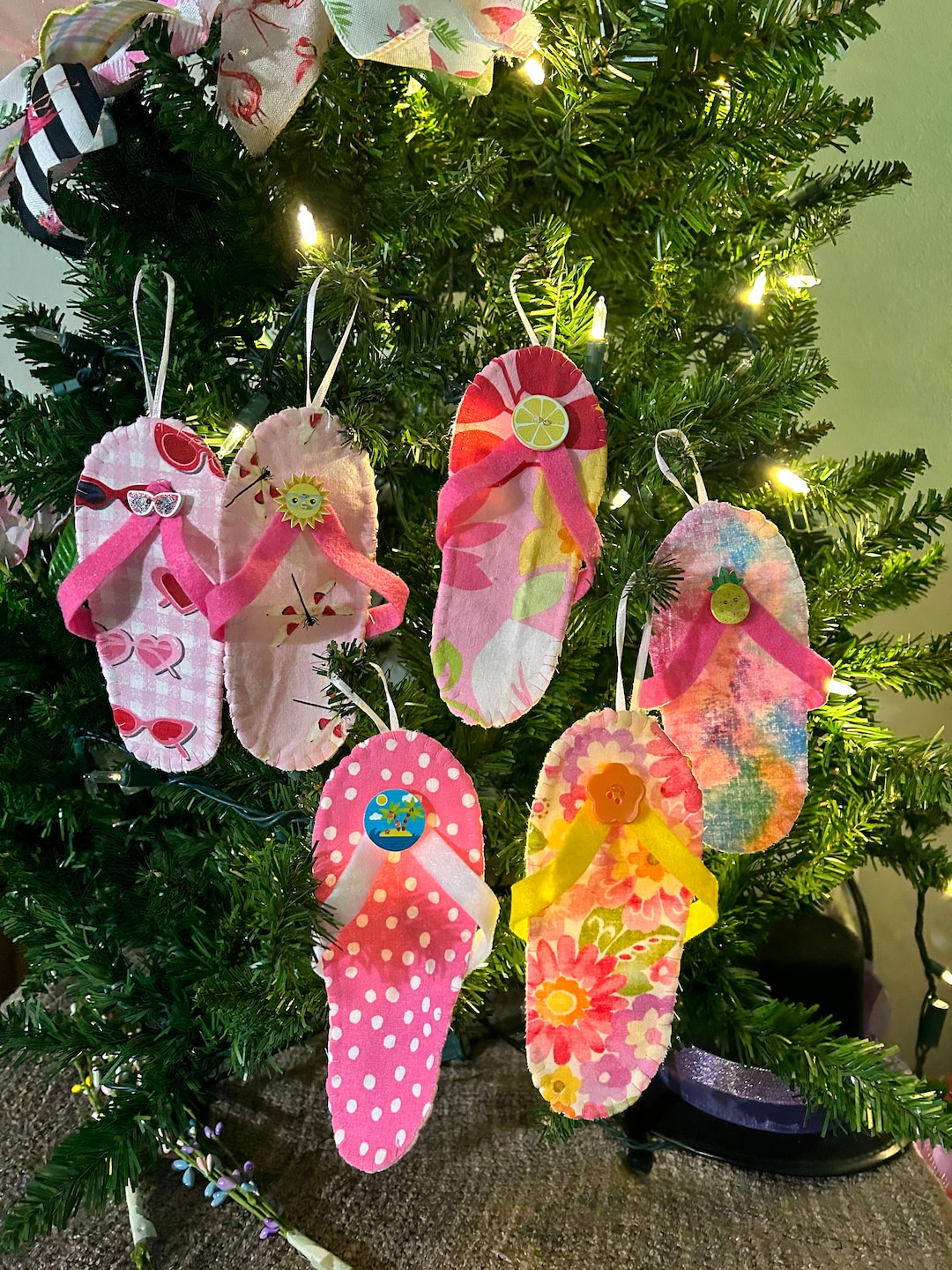 Summertime Flip Flop Ornaments for a Seasonal Tree Set of 6 Pink - Etsy
