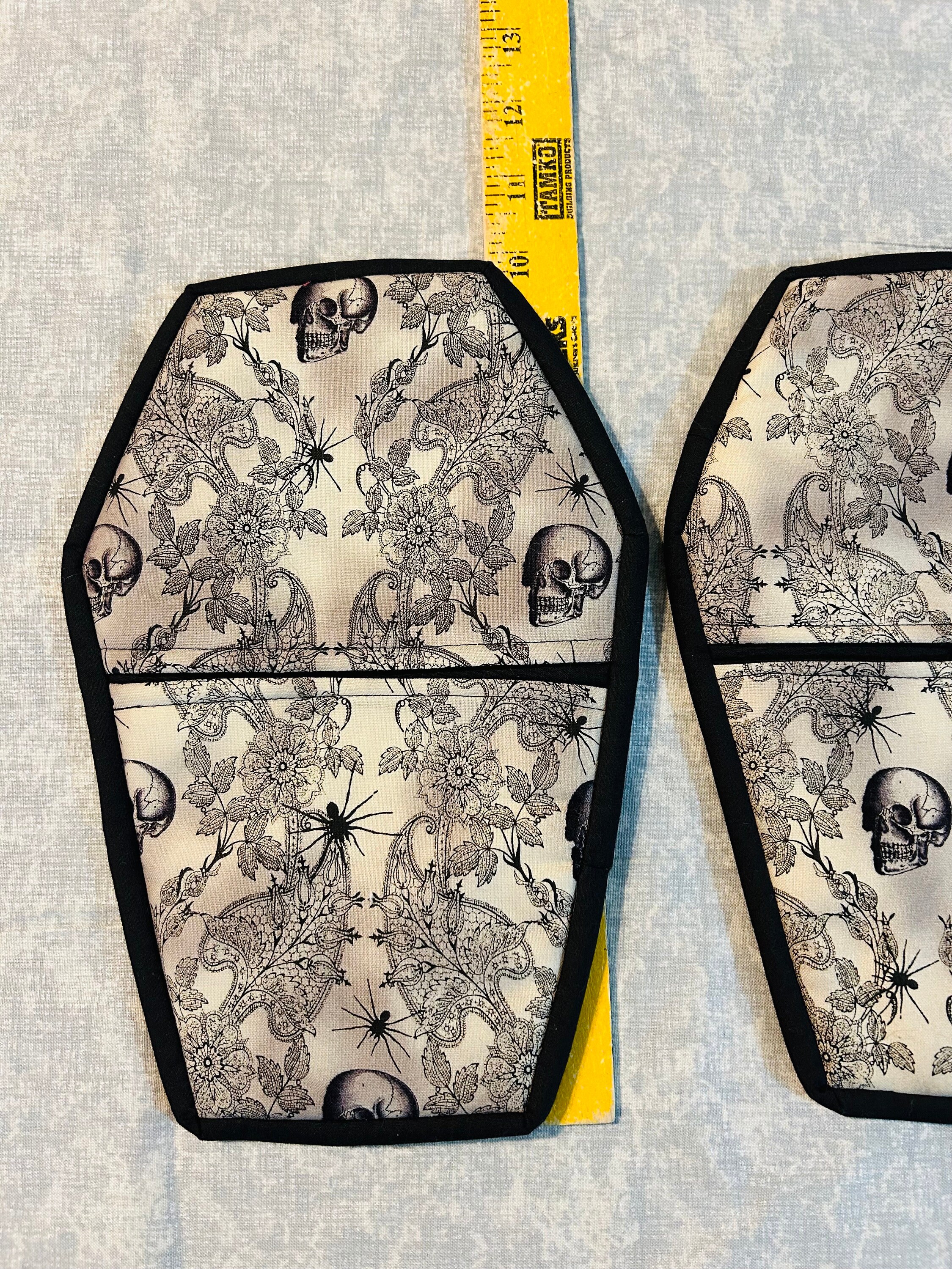 Vintage Skulls With Gothic Designs Around Them Coffin Pot Holders- Set ...