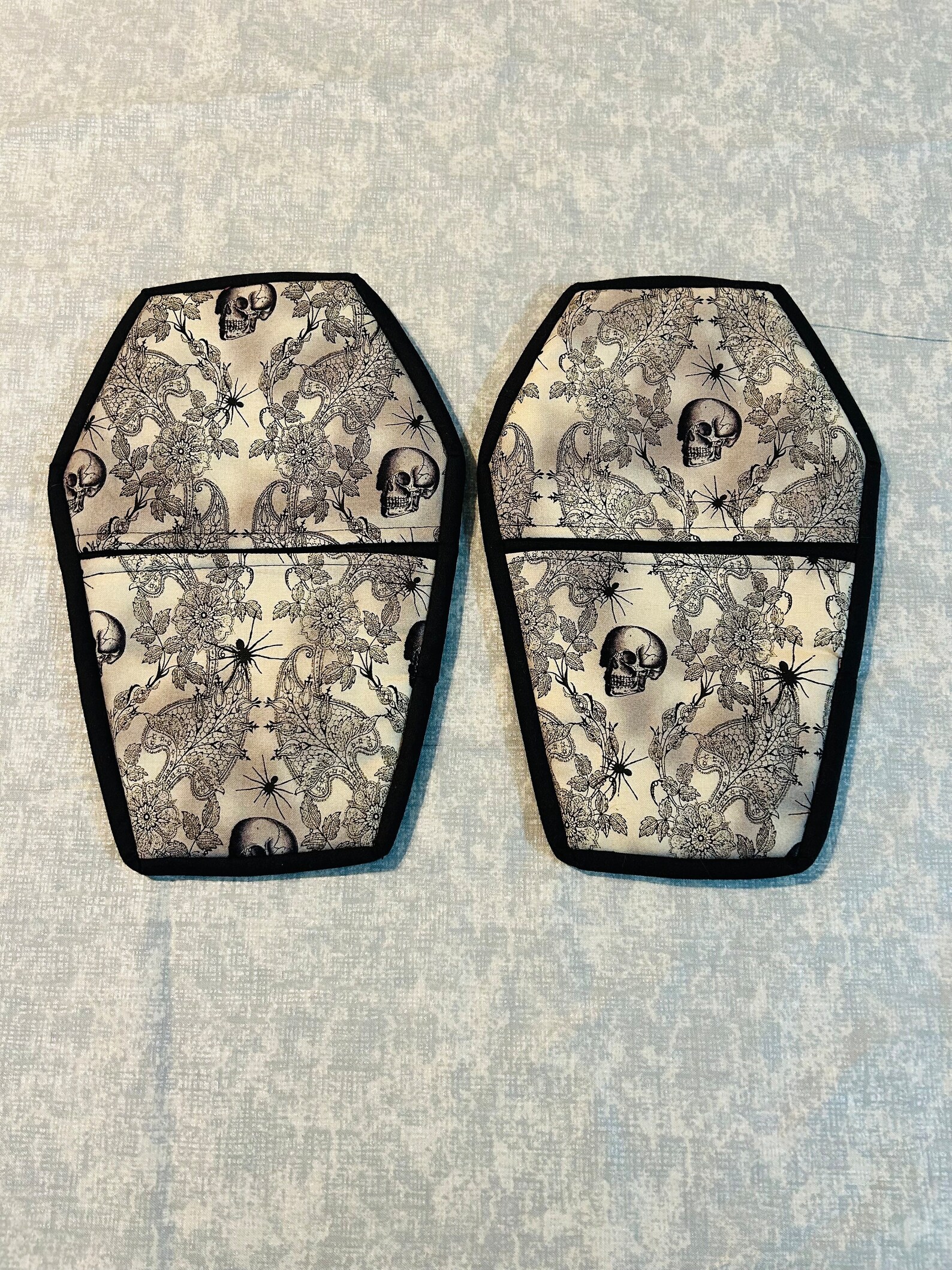 Vintage Skulls With Gothic Designs Around Them Coffin Pot Holders- Set ...