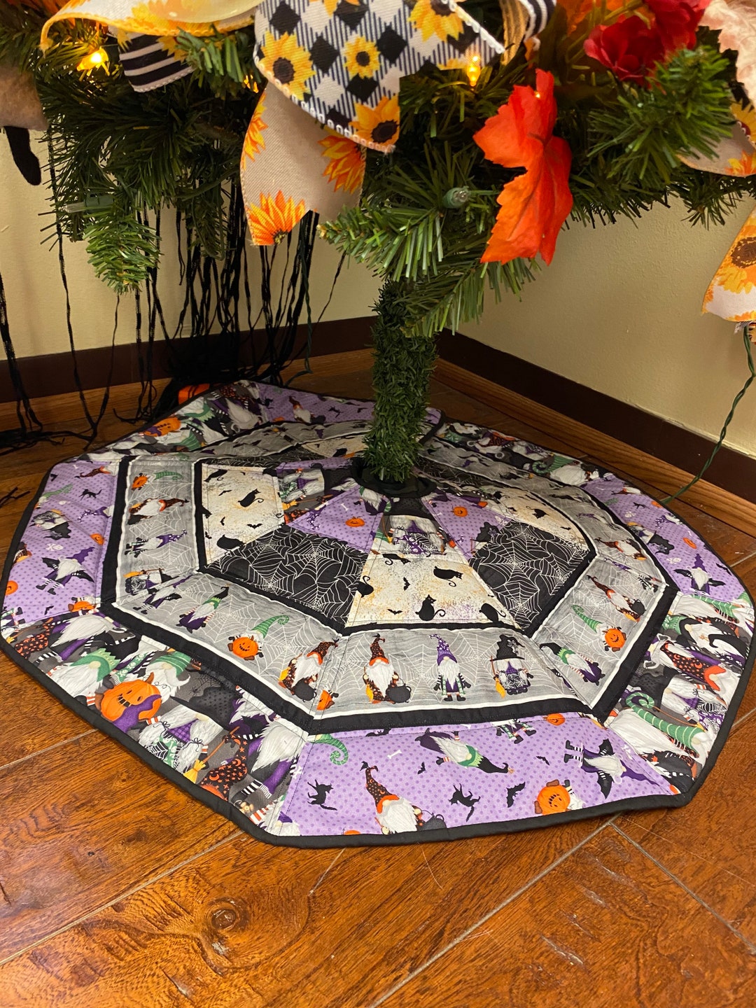 Gnomes in a Row With Spider Webs in the Background Halloween Tree Skirt ...