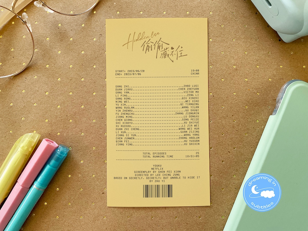 HIDDEN LOVE -- Cdrama Receipts - Etsy