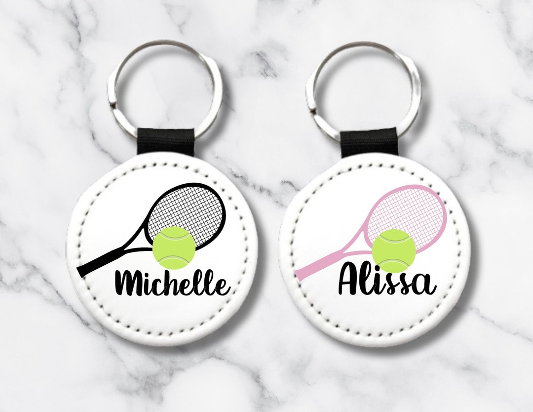 PU Vegan Leather Custom Tennis Racket Ball Key Chain, Personalized ...