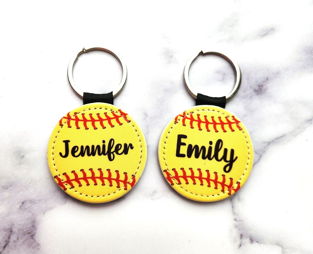 PU Vegan Leather Custom Name Softball Key Chain, Personalized Sports ...