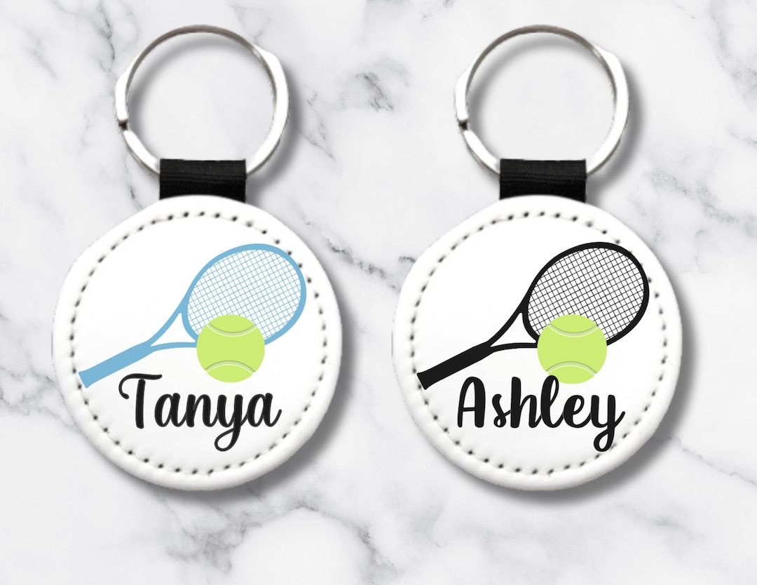 PU Vegan Leather Custom Tennis Racket Ball Key Chain, Personalized ...