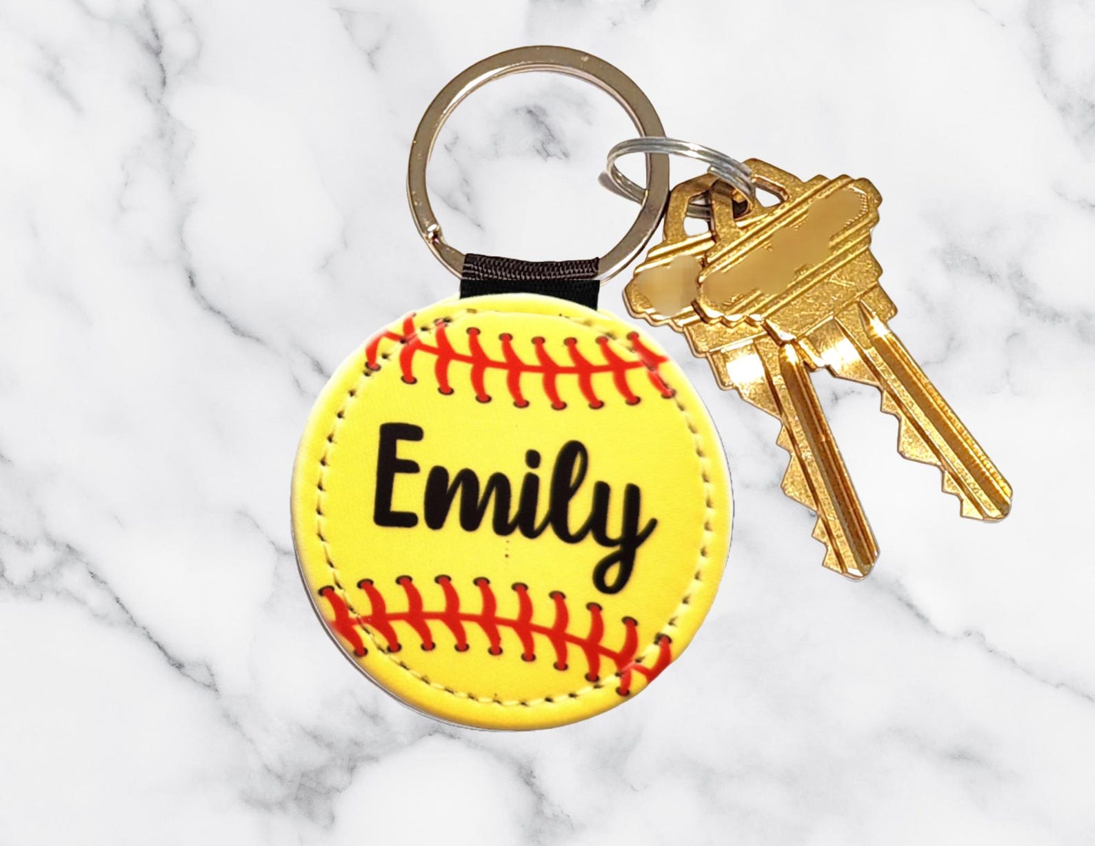 PU Vegan Leather Custom Name Softball Key Chain, Personalized Sports ...
