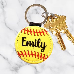 PU Vegan Leather Custom Name Softball Key Chain, Personalized Sports ...