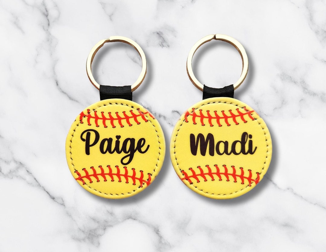 PU Vegan Leather Custom Name Softball Key Chain, Personalized Sports ...