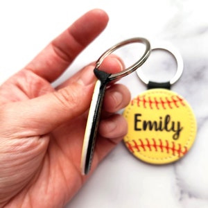 PU Vegan Leather Custom Name Softball Key Chain, Personalized Sports ...