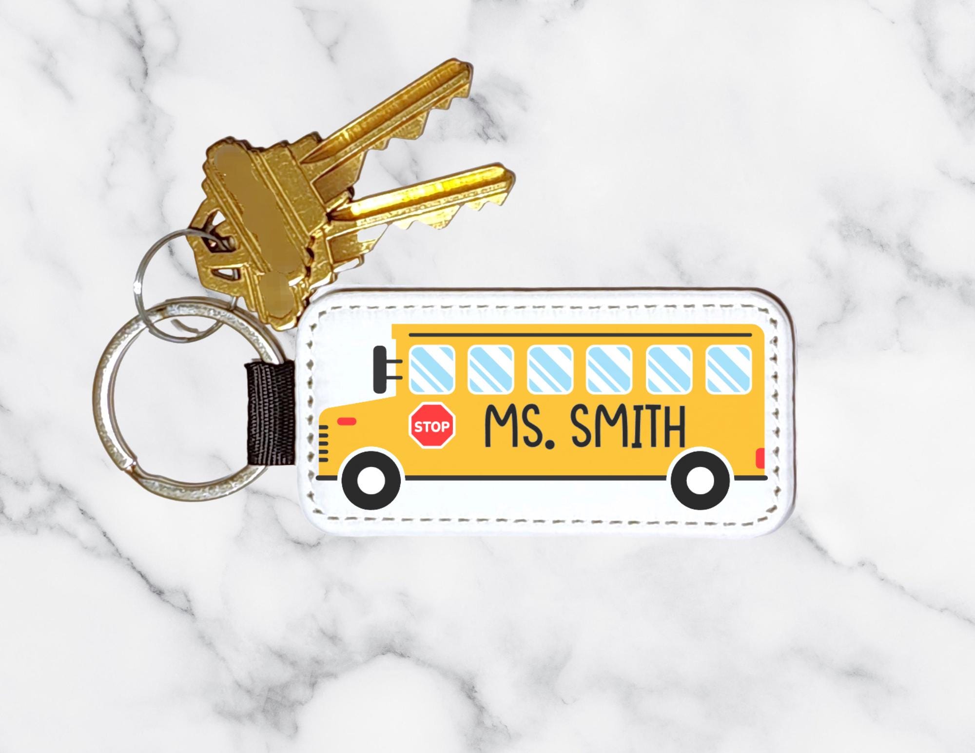 PU Vegan Leather Personalized School Bus Driver Key Chain, Teacher ...