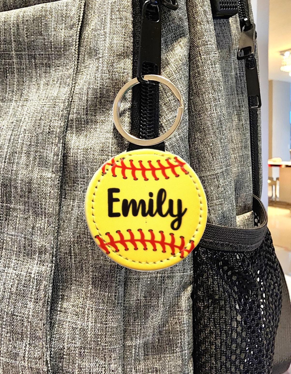 PU Vegan Leather Custom Name Softball Key Chain, Personalized Sports ...