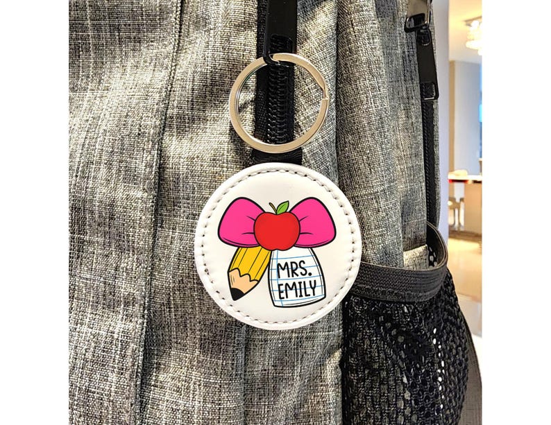 Personalized Teacher Keychain – Custom Name PU Leather Key Ring ...