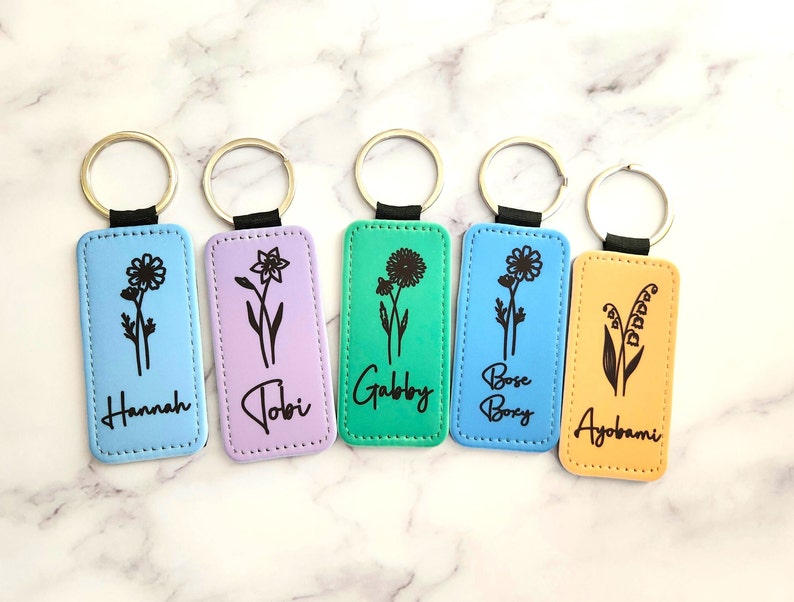 Personalized Custom Name Birth Flower Pastel Keychain, Birthday ...