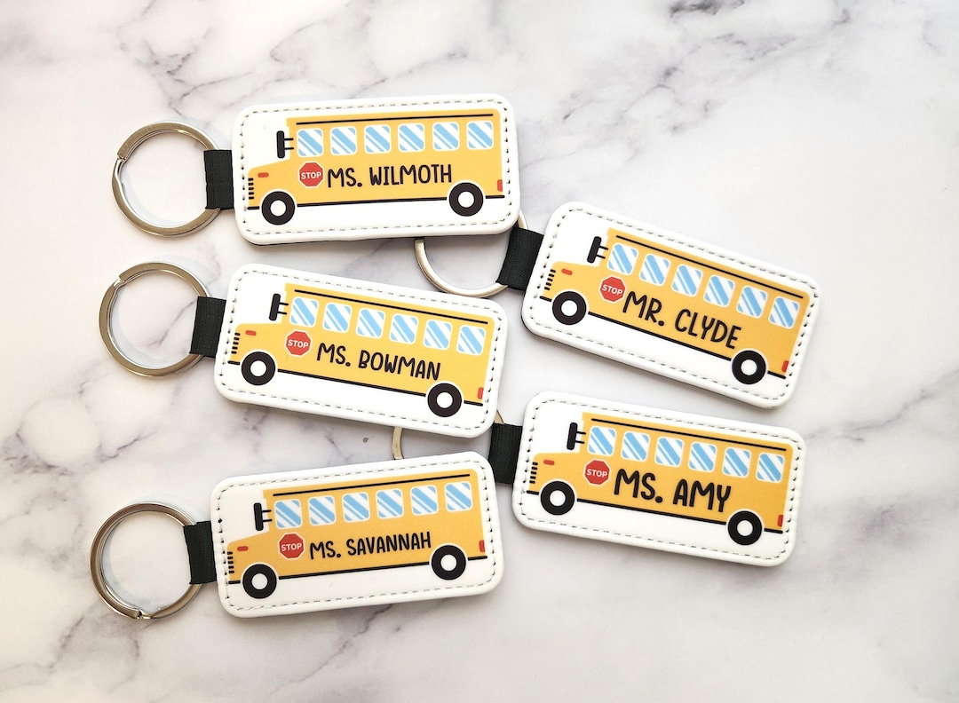 PU Vegan Leather Personalized School Bus Driver Key Chain, Teacher ...