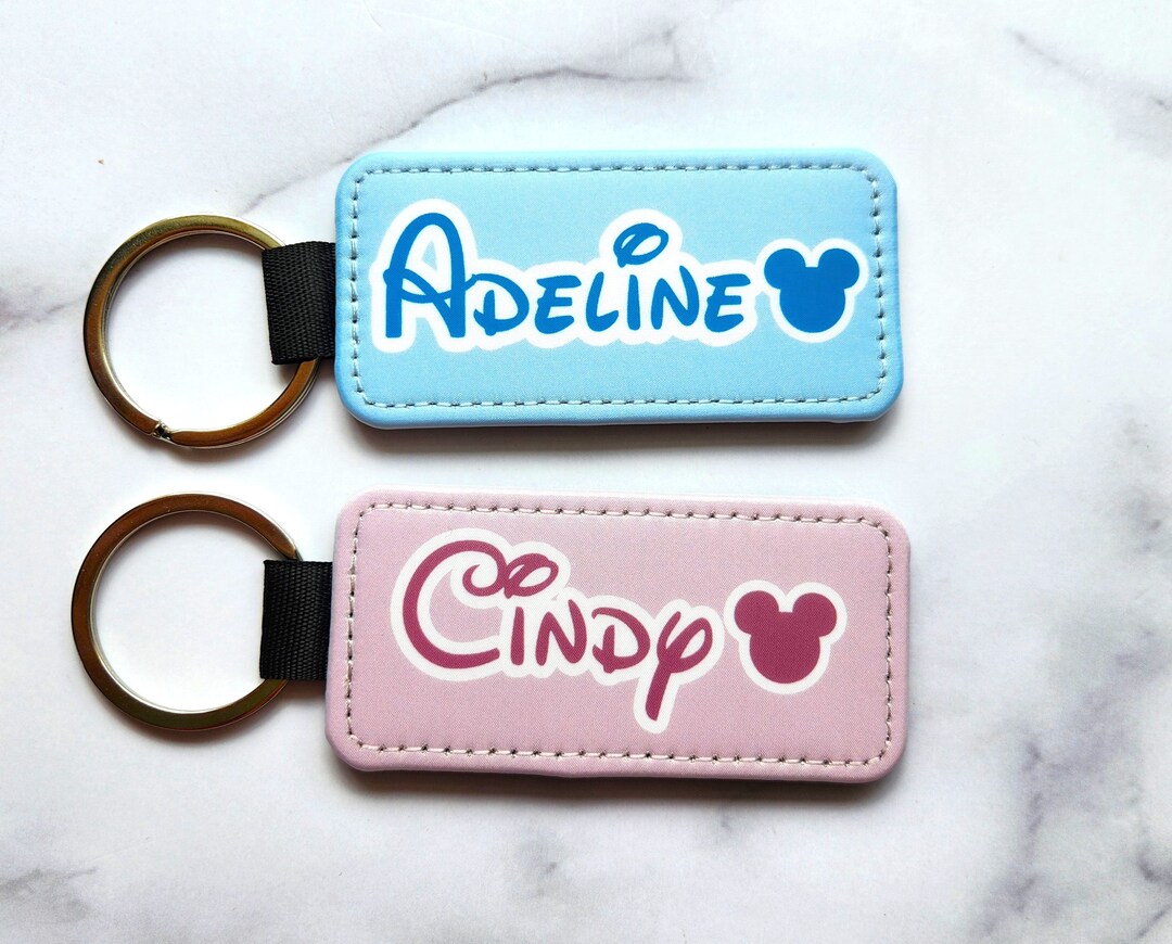 Cute Mickey Pastel Kids Name Custom Personalized PU Leather Key Chain ...