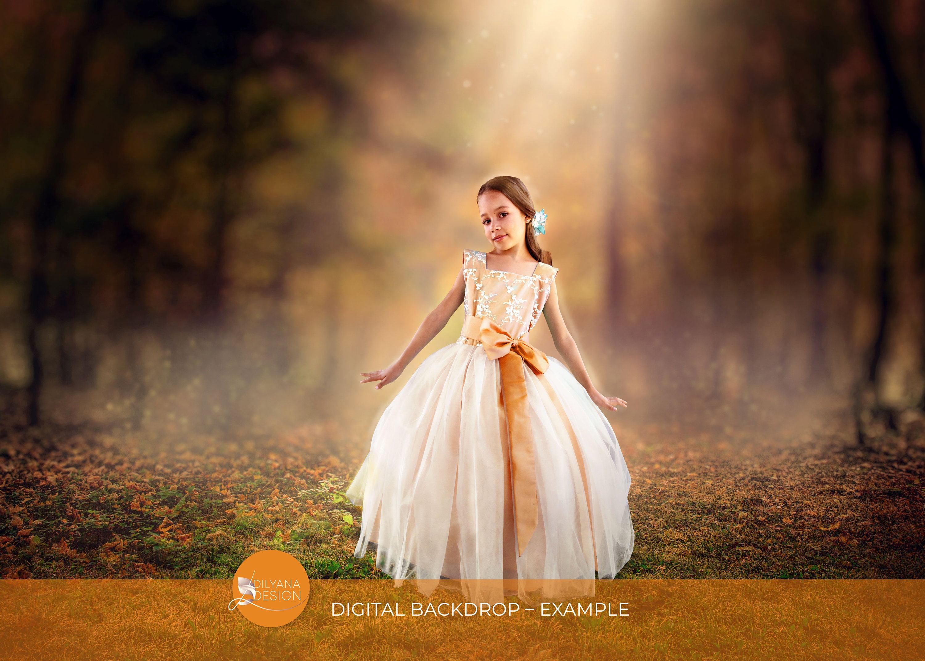 Autumn Digital Backdrop; Golden Leaves With Blur Effect; Magical Light ...