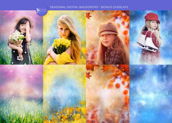 Set of 4 Seasonal Portrait Backgrounds Spring Summer | Etsy