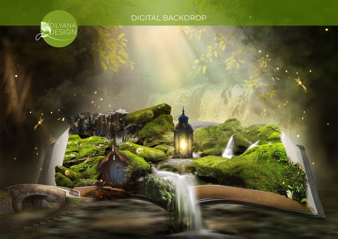 A Book in a Magical Forest Digital Background; Magical Book Background ...