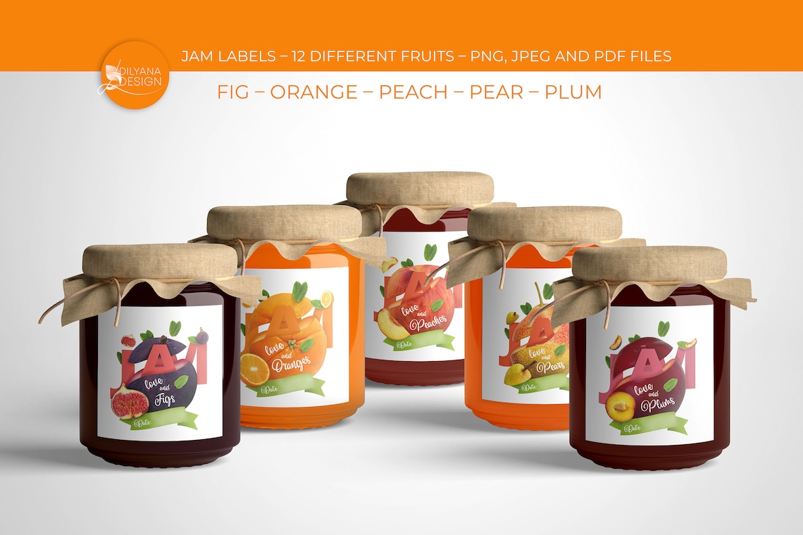 Printable Jam Labels; 12 Different Fruits; Many Sizes for Print ...