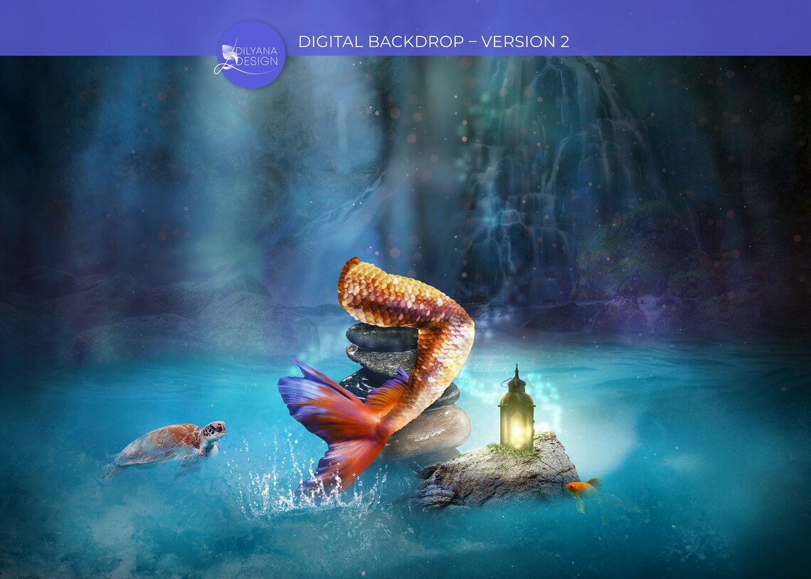 Mermaid Digital Backdrop Fantasy Digital Scene Mermaid Above Water ...