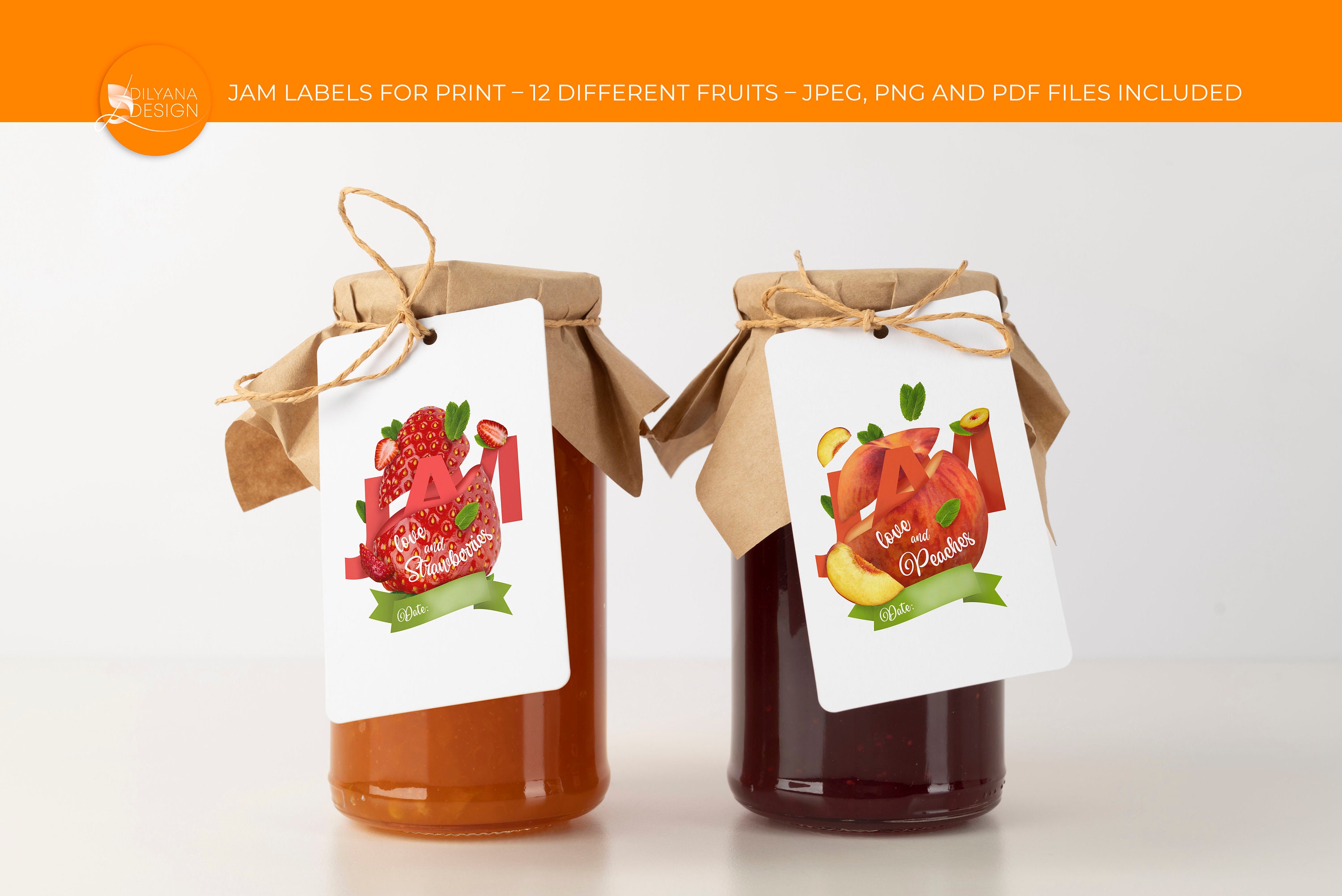 Printable Jam Labels; 12 Different Fruits; Many Sizes for Print ...
