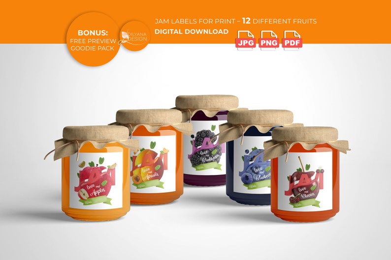 Printable Jam Labels; 12 Different Fruits; Many Sizes for Print ...