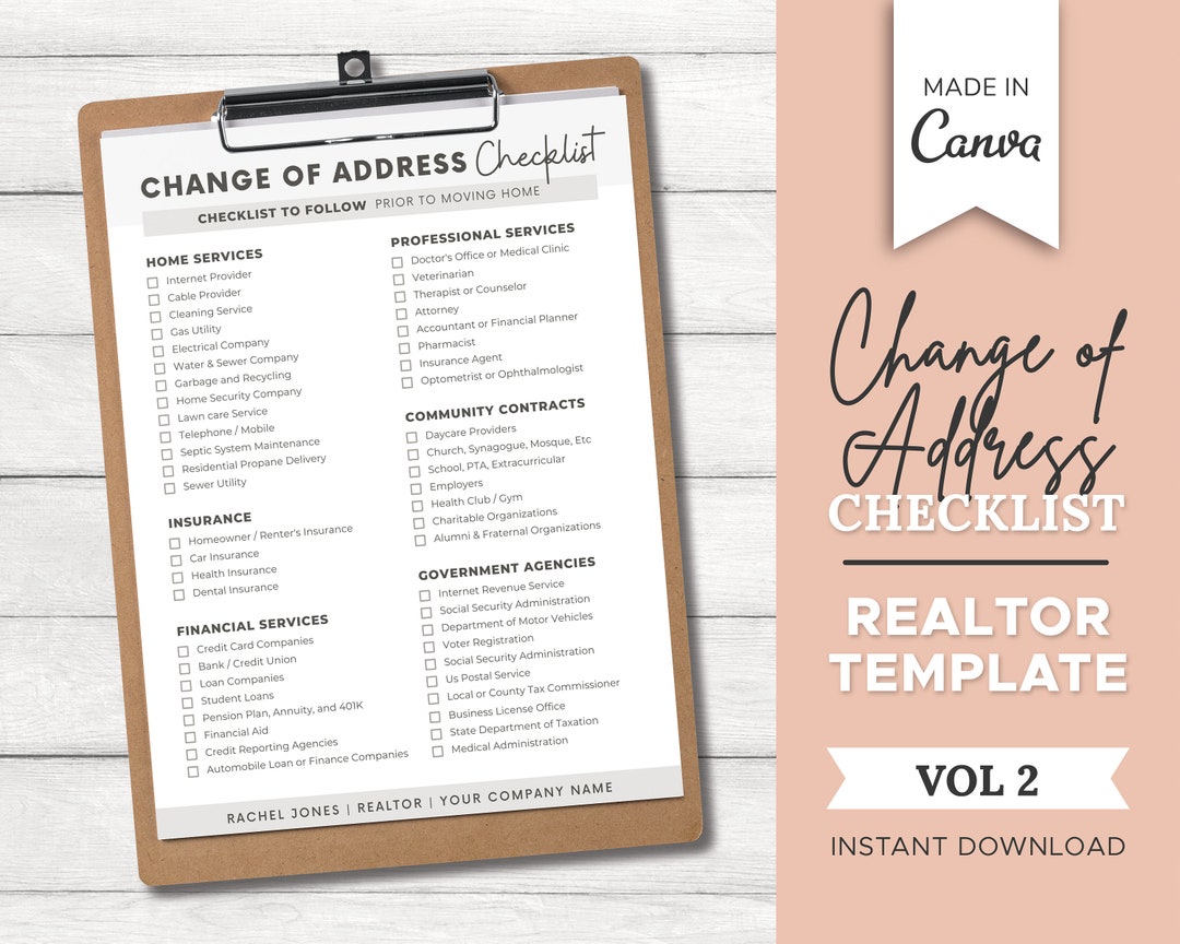Real Estate Change of Address Checklist | V2 | Real Estate Marketing ...