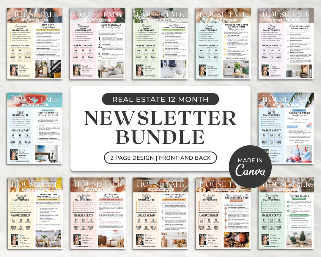 Real Estate Newsletter Bundle | Real Estate Marketing | 12 Month ...