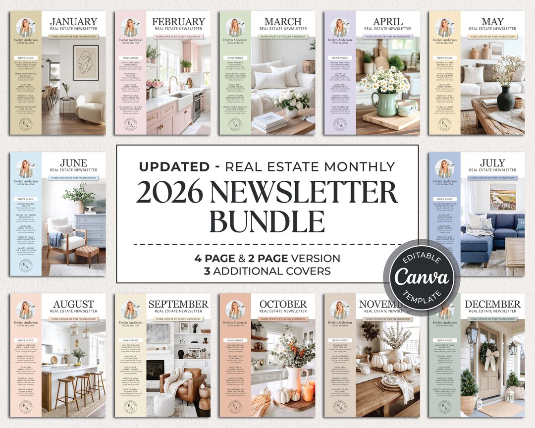 2026 Real Estate Newsletter Template Bundle | Full Year Newsletter ...
