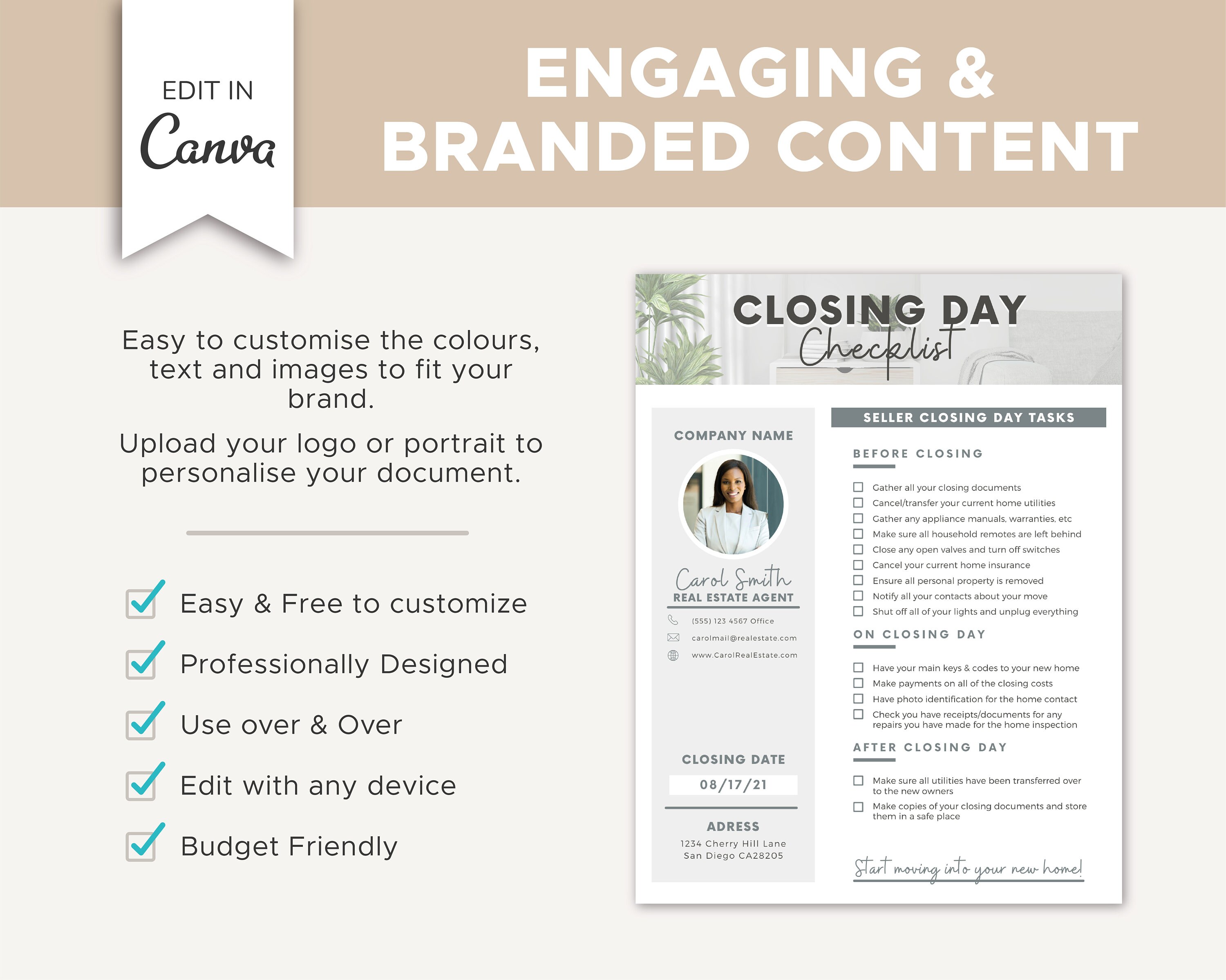 Real Estate Closing Day Checklist Real Estate Marketing - Etsy