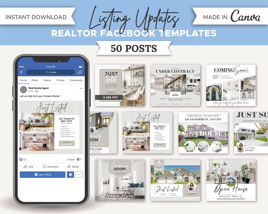 50 Listing Updates Facebook Posts | Real Estate Social Media Templates ...