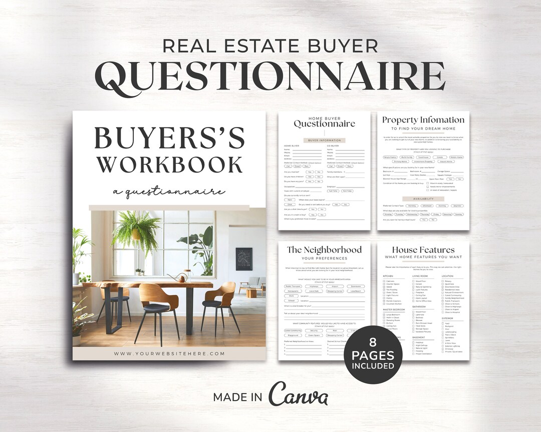 Real Estate Buyer Workbook | Buyer Questionnaire | Buyer Packet | Real ...
