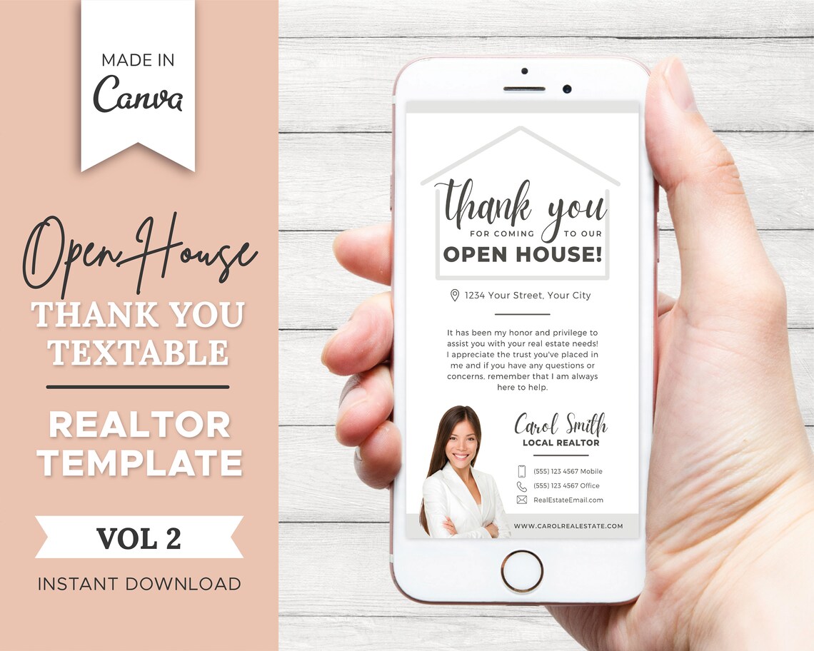 Textable Open House Thank You Card Real Estate Business Card - Etsy