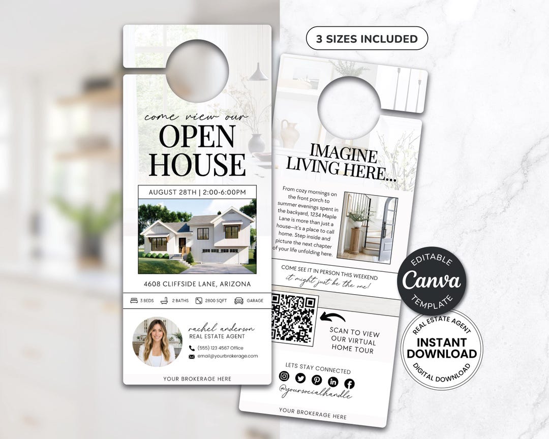 Open House Real Estate Door Hanger | Realtor Door Knocking | Real ...