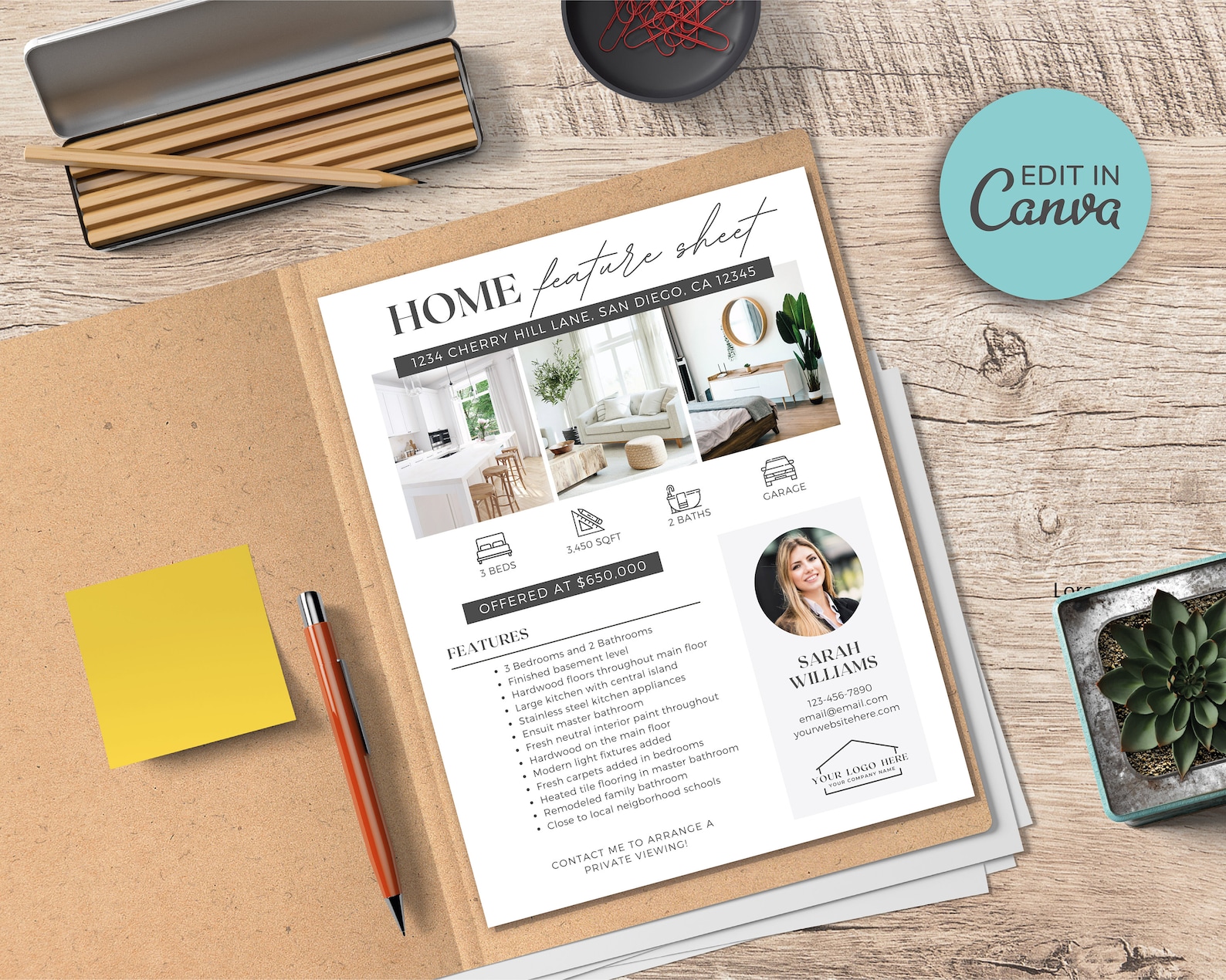 Real Estate Home Feature Sheet Realtor Flyer Template Real Estate ...