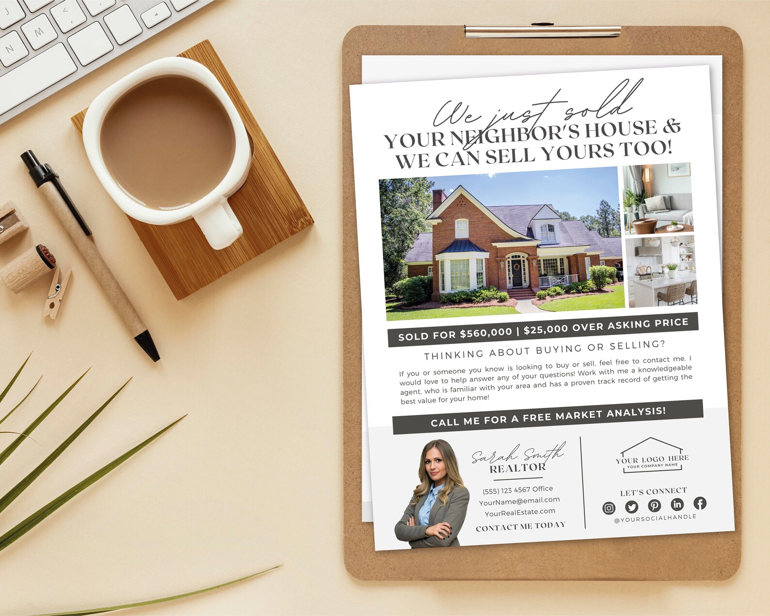 Real Estate Sold Neighbor's House Flyer | Just Sold Letter | Real ...
