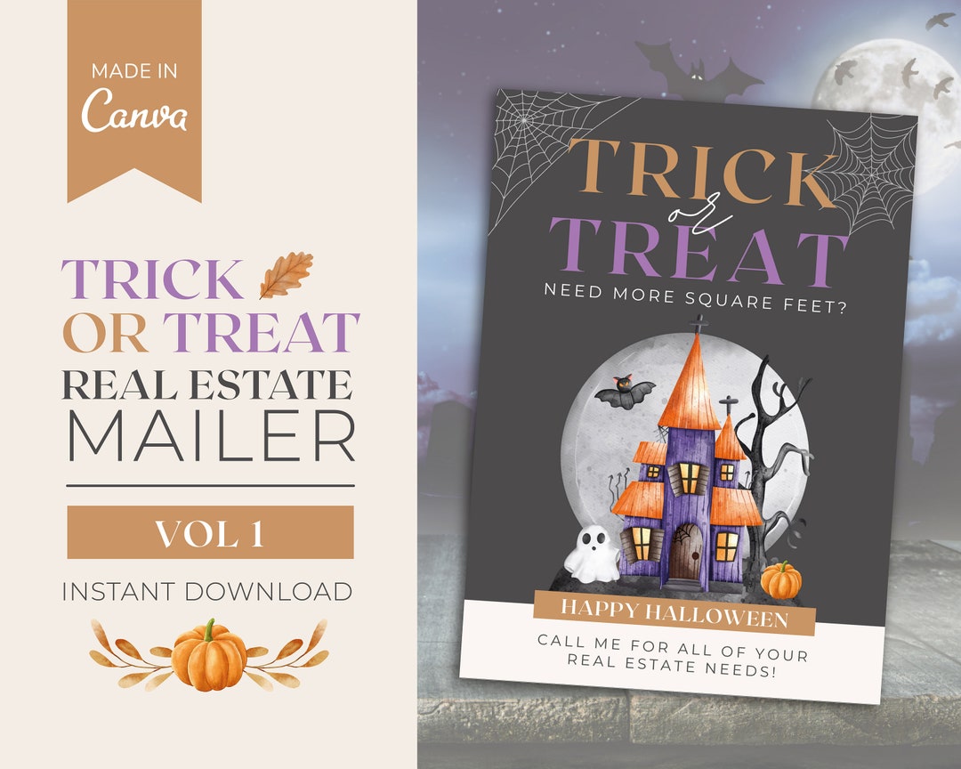 Halloween Real Estate Trick or Treat Mailer | Real Estate Fall Postcard ...