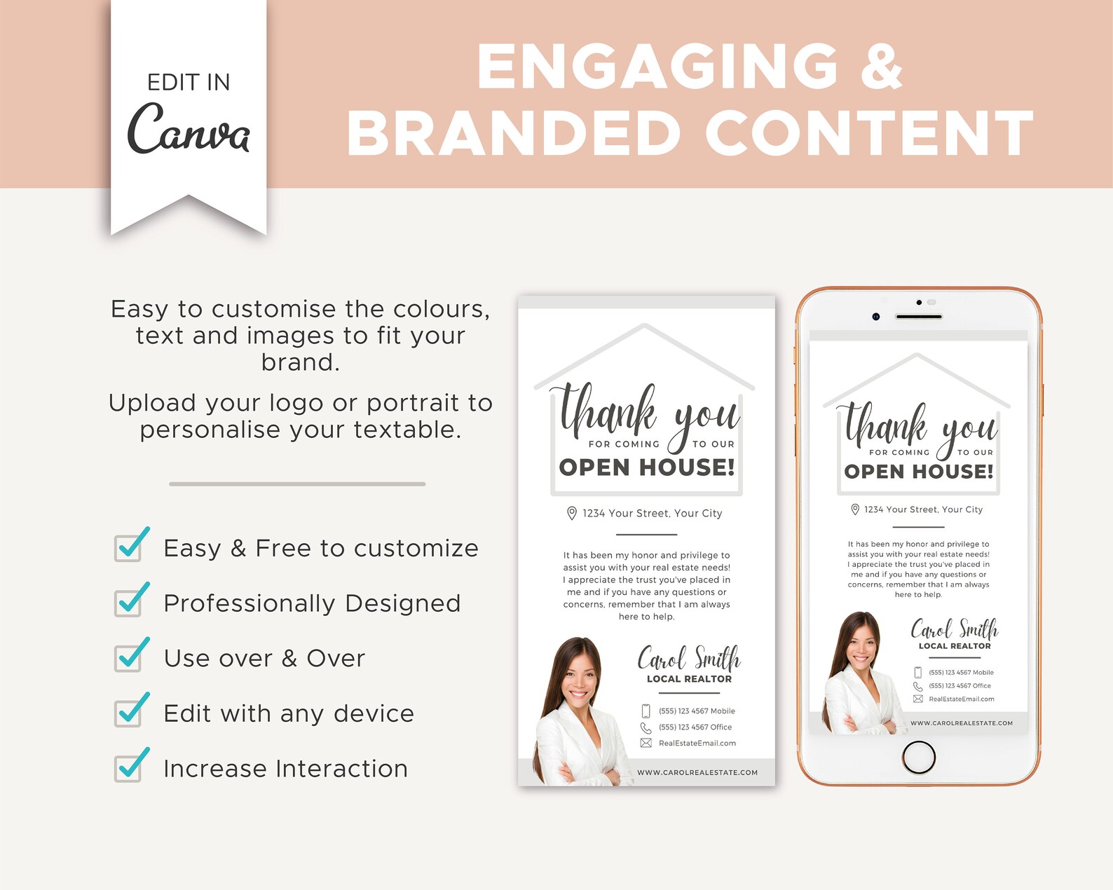 Textable Open House Thank You Card Real Estate Business Card - Etsy