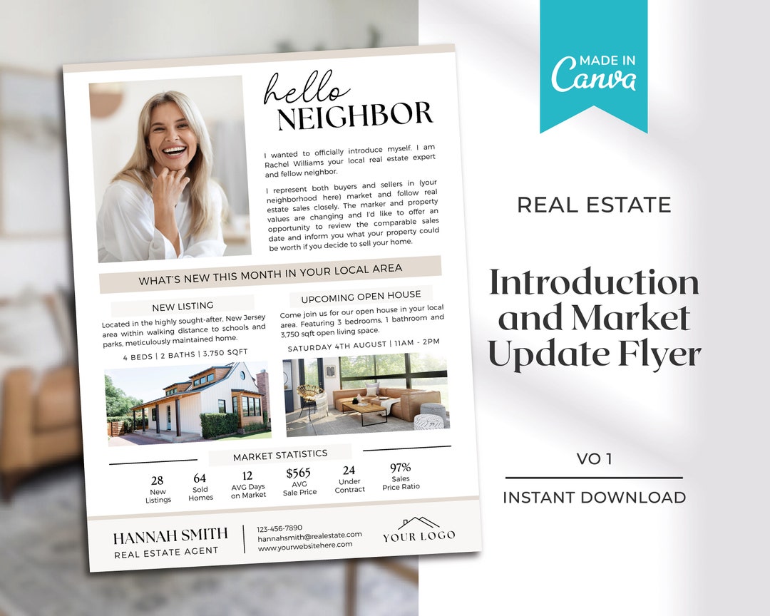 Hello Neighbor Agent Introduction Flyer | Real Estate Market Update ...