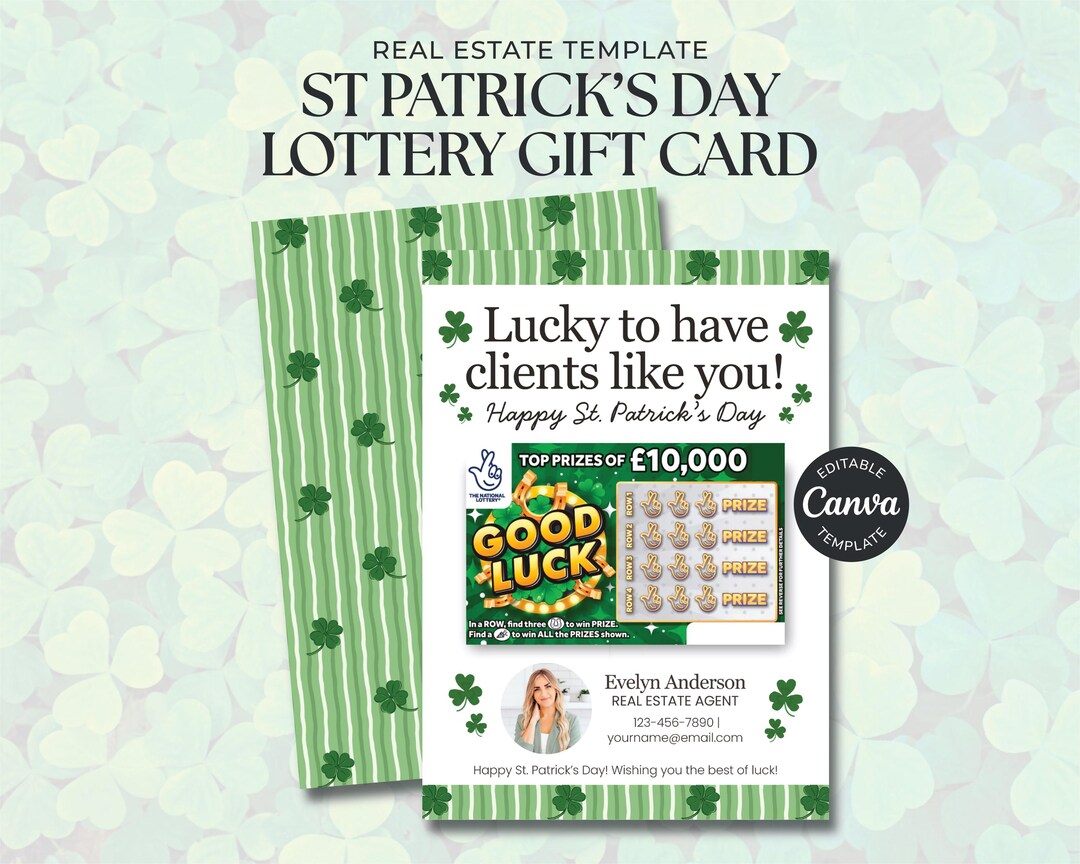 St Patrick's Day Lottery Card | St. Patrick's Day Pop by | Real Estate ...
