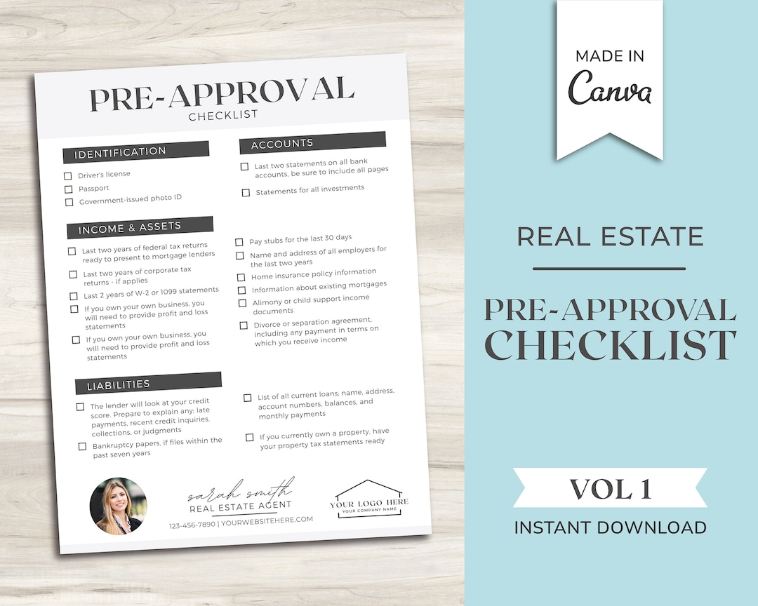 Real Estate Pre-approval Checklist | Mortgage Loan Checklist | Real ...