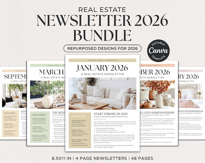 2025 Real Estate Newsletter Template Bundle Canva Templates Bundle Year ...