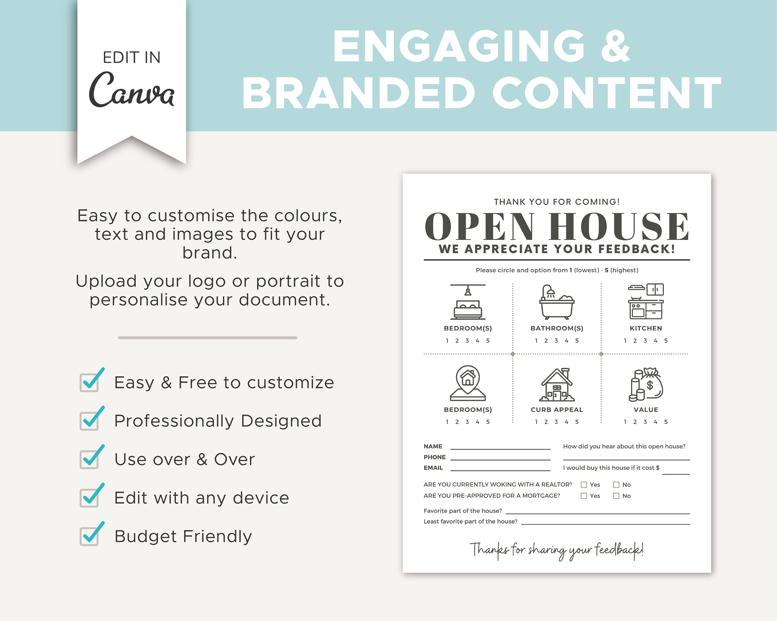 Open House Feedback Form | Real Estate Marketing | Open House Printable ...