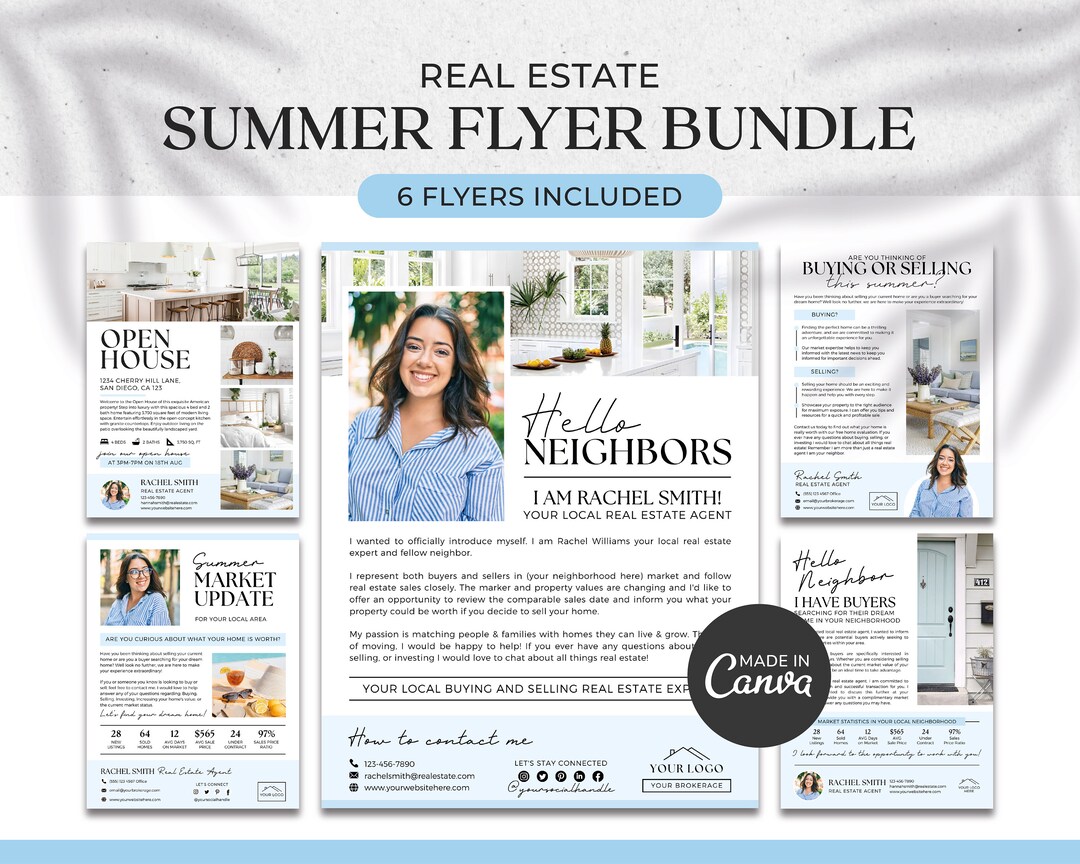 Summer Real Estate Flyer Bundle | Hello Neighbor Letter | Open House ...
