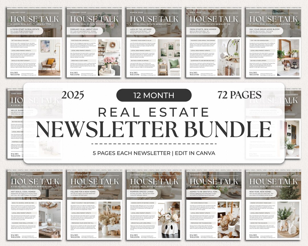 Real Estate Newsletter Bundle Template | Year-long Marketing | 12 Month ...